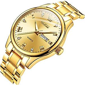 Watch for Men OLEVS Gold Watches for Men Waterproof Stainless Steel 14K Gold Watch with Day and Date Casual Luxury Dress Men's Wrist Watches Quartz Mens Watches Clearance Watch Men Gift,reloj para hombre