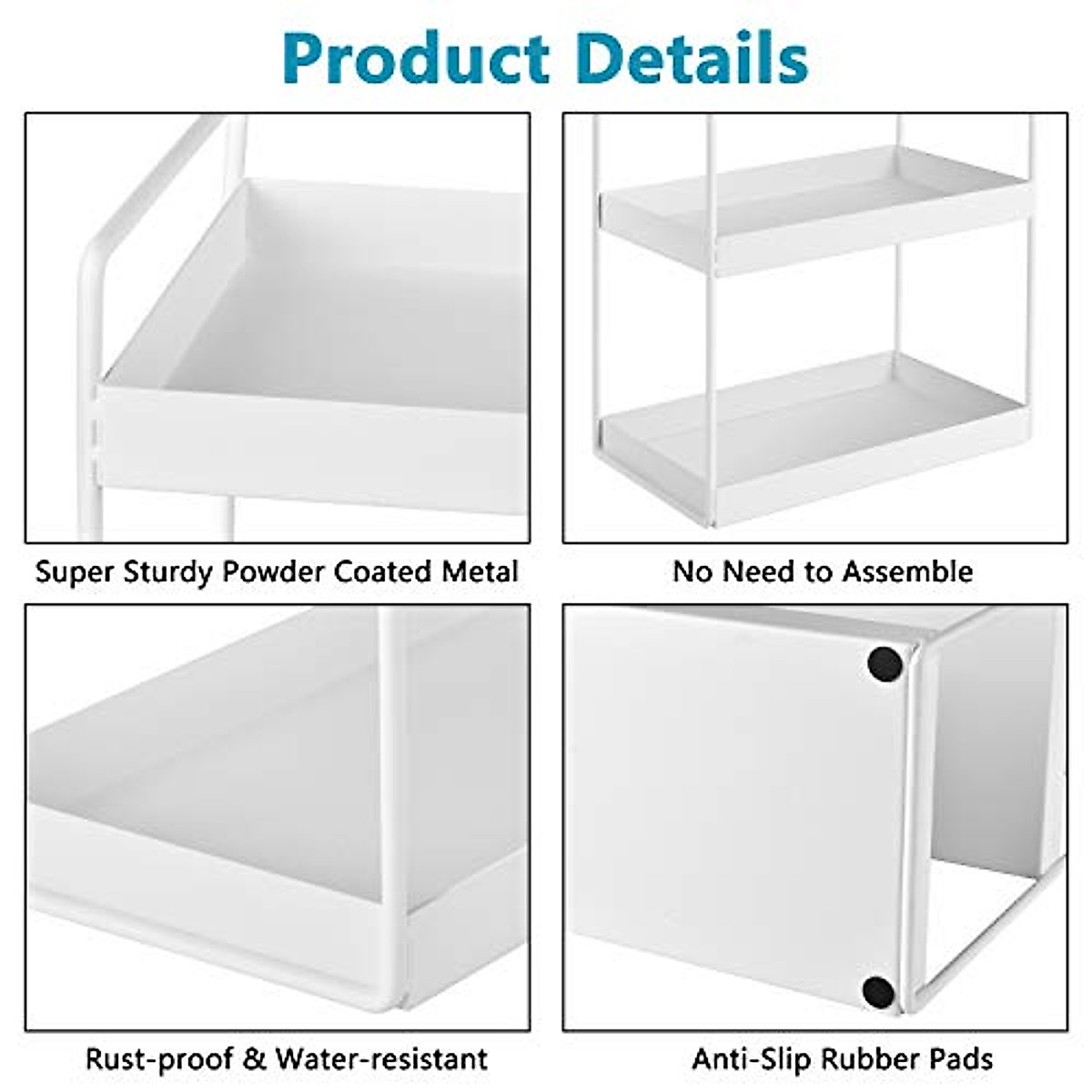 3-Tier Bathroom Countertop Organizer Vanity Tray Cosmetic & Makeup Storage Kitchen Spice Rack Standing Shelf, White