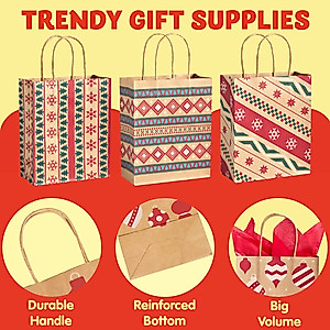 JOYIN 48 PCS Christmas Gift Bags, Kraft Bags with Handle Christmas Characters for Christmas Party Favors, Gift Giving, Holidays Decorations, Xmas Treat Bags