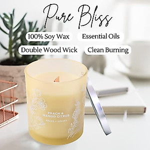 Peach Mango Citrus Scented Candles with Mandarin & Passion Fruit | Large Aromatherapy Candle | Highly Scented Soy Wood Wick Candles for Home | Natural Stress Relief Candles for Men & Women 10.6 oz