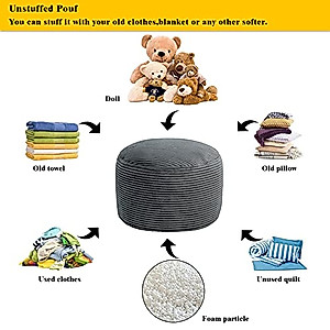 Asuprui Pouf Ottoman Unstuffed,Ottoman Foot Rest, Floor Pouf, Round Pouf Seat, Floor Bean Bag Chair,Foldable Floor Chair Storage for Living Room, Bedroom (Light Gray Pouf Cover)