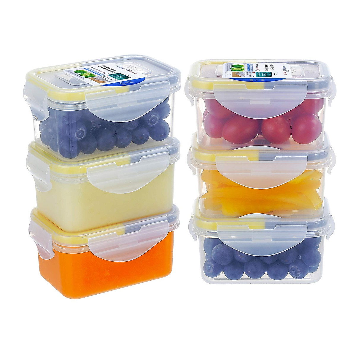 KIGI 6 Pack 6OZ Airtight Plastic Food Storage Containers Set 180ML Rectangular Small Bento Box with Lid