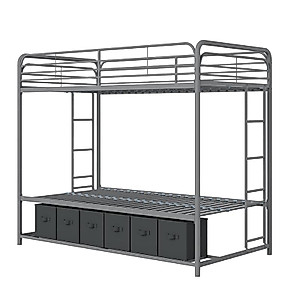 DHP Bonnie Twin Bed with Storage Bins Bunk, Silver