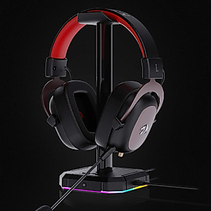 Redragon HA300 Scepter Pro Headset Stand, RGB Backlit Gaming Headphone Stand with Aluminum Supporting Bar, Non-Slip Solid Rubber Base and 4X USB 2.0 Ports for All Headphones