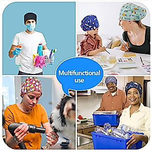 4 Packs Working Caps with Button and Sweatband, Adjustable Bouffant Scrub Caps Women Dental Scrub Hats Nurse Caps Women Men