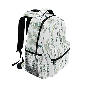 Green Sage School Backpack for Kids Boy Girls Eucalyptus Leaf School Bag Daypack Spring Floral Laptop Bookbags Camping Travel Outdoor Shoulder Bag