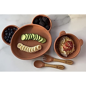 Red Panda Bamboo Silicone Suction Plate and Bowl Set with Spoon and Fork BPA Free Divider Kids Plate Bear Plate Bear Bowl Animal plate Microwave Safe Dishwasher Safe