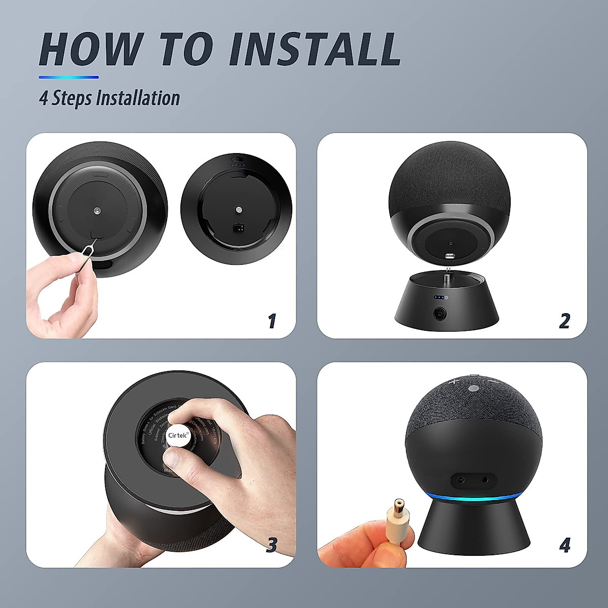 Battery Base for Echo 4th Generation（NOT Echo dot, Cirtek Portable Alexa Echo Battery Base,Large Capacity Battery Long Playtime,Indicator Light Can Be Turn Off (Not Include Echo 4th)