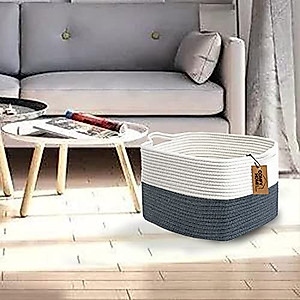COMFY-HOMI 13.5"x11"x 9.5" Square Cotton Rope Woven Basket with Handle Laundry Storage Bin (Set of 2) - Brown and Dark Grey