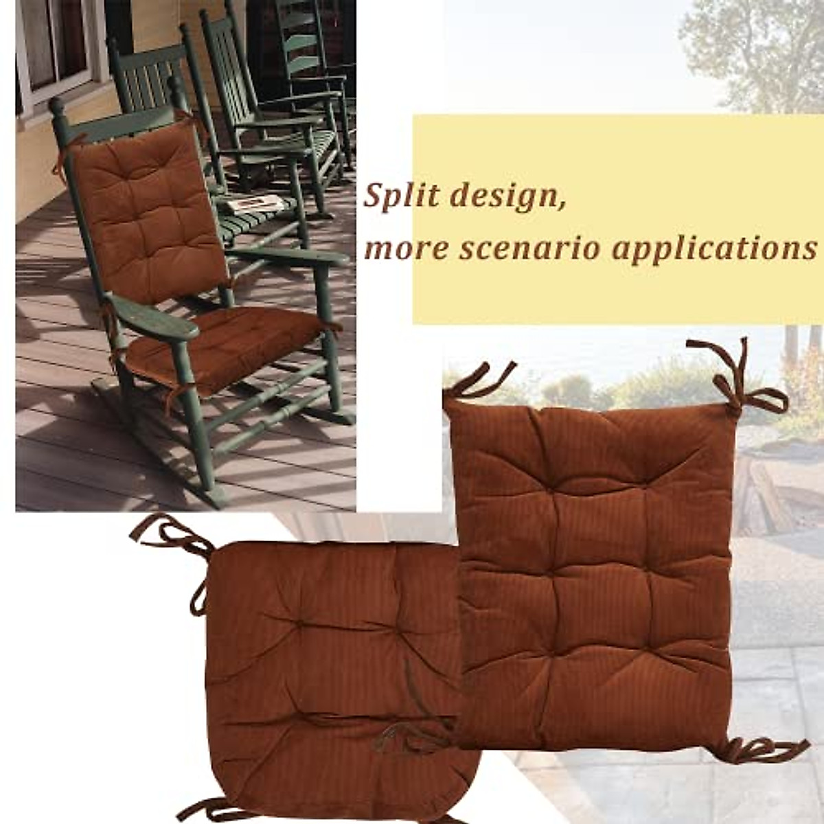 Big Hippo Rocking Chair Cushion Set, Tufted Chair Pads Seat and Seatback for Home, Indoor and Office,Brown