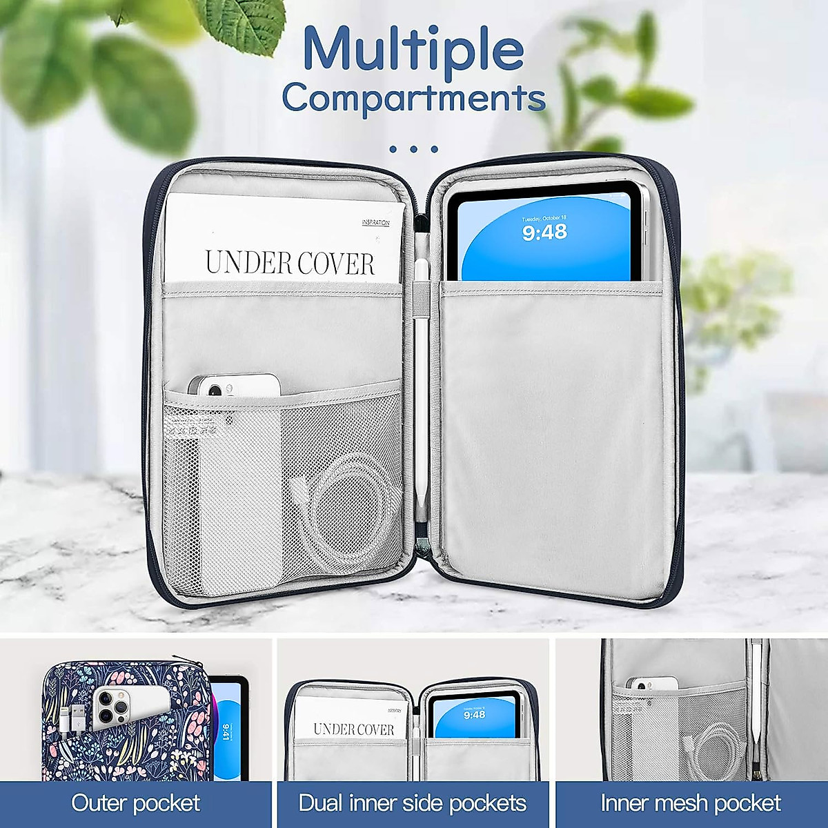 Dadanism 9-11 Inch Tablet Sleeve Bag Carrying Case for iPad 10th Gen 10.9, iPad 9/8/7th Gen 10.2, iPad Air 11", iPad Pro 11 M4 M2 2024, iPad Air5/4 10.9, Galaxy Tab A9+ Plus 11"/S9 FE, Night Blue