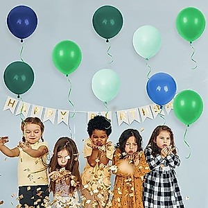 Blue and Green Balloons 50Pcs 12 Inch Navy Blue Latex Balloon for Birthday Golf Party Boy Baby Shower Football Video Game Jungle Safari Dinosaur Party Decorations with Dark Light Green Balloon