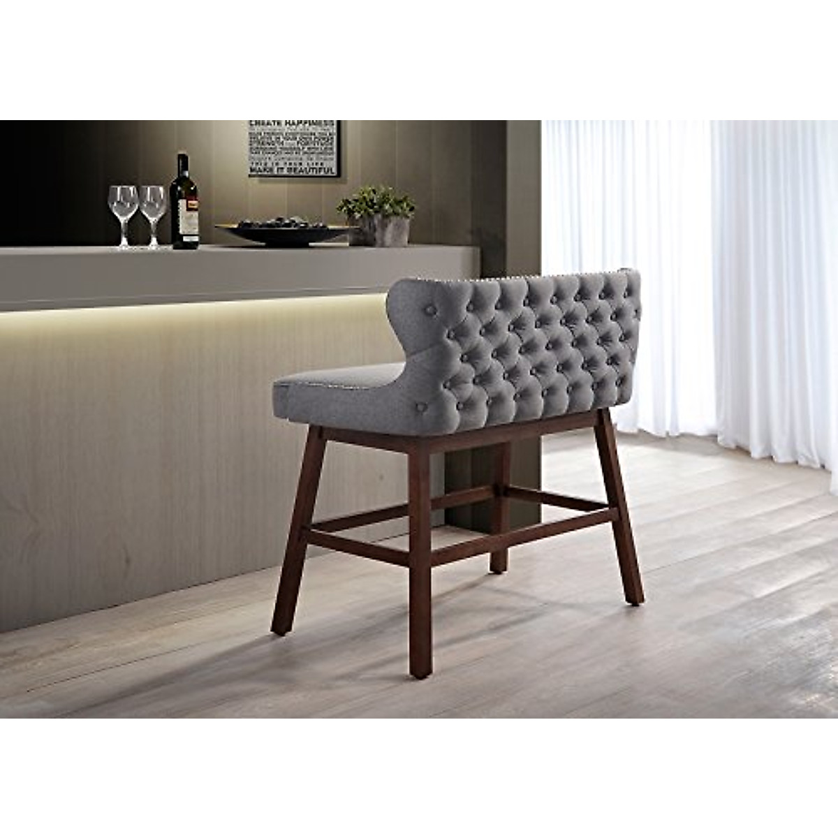 Baxton Studio Gradisca Modern and Contemporary Grey Fabric Button-tufted Upholstered Bar Bench Banquette