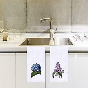 Watercolor Hydrangea Purple Lilacs Kitchen Dish Towel 18 x 28 Inch, Seasonal Spring Summer Flower Towels Dish Cloth for Cooking Baking Set of 2