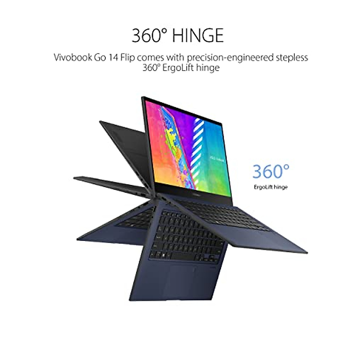 ASUS VivoBook Go 14 Flip Thin and Light 2-in-1 Laptop, 14 inch HD Touch, Intel Celeron N4500 CPU, UHD Graphics, 4GB RAM, 64GB eMMC, NumberPad, Windows 11 Home in S Mode, Quiet Blue, J1400KA-DS02T