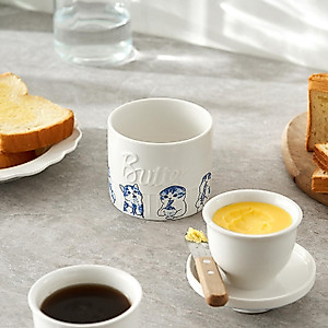 Toptier Butter Crock for Counter With Water Line, On Demand Spreadable Butter, Ceramic Butter Keeper to Leave On Counter, French Butter Dish with Lid, (Greedy Cat War)