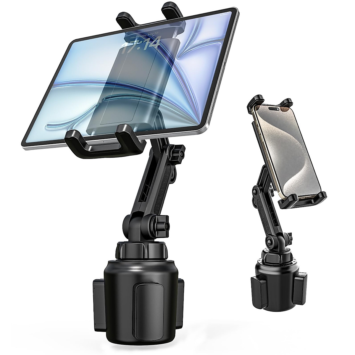 Kolasels Cup Holder Tablet Mount for Car, 360° Adjustable iPad Cup Holder Mount, Cup Holder Tablet Holder for Truck, Compatible with iPad Pro Air Mini, Galaxy Tabs, 4.7-12.9" Tablet & Phone