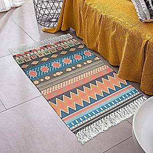 ABREEZE Cotton Area Rug Set 2 Piece 2'x3'+2'x4'4",Bohemian Hand Woven Cotton Rugs with Tassel Washable Cotton Throw Rug Runner for Kitchen, Living Room, Bedroom(Orange)