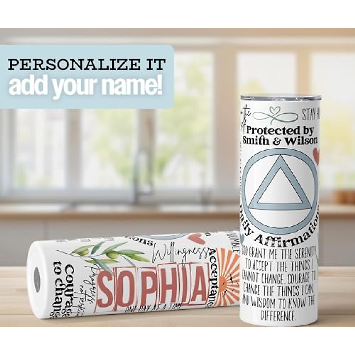 Personalized AA Recovery Affirmations Tumbler, Stainless Steel Vacuum Insulated Coffee Cup with Lid and Straw Double Wall Travel Mug for Tea Cold Beverages Drinks (30 oz)