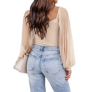 DOROSE Womens Mesh Long Sleeve Shirts Casual Blouses Tops Beige S