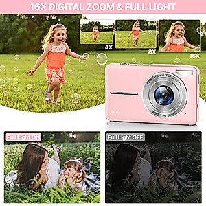 Digital Camera, FHD 1080P Digital Camera for Kids with 16X Digital Zoom, Compact Point and Shoot Camera Portable Mini Camera Small Camera for Teens Students Boys Girls Seniors(Light Pink)