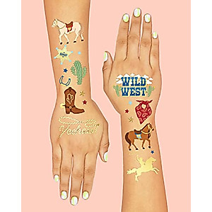xo, Fetti Cowboy Temporary Tattoos for Kids- 52 Foil Styles | Rodeo, Boys Cowboy Crafts, Birthday Party Favors, Western Baby Shower Decorations