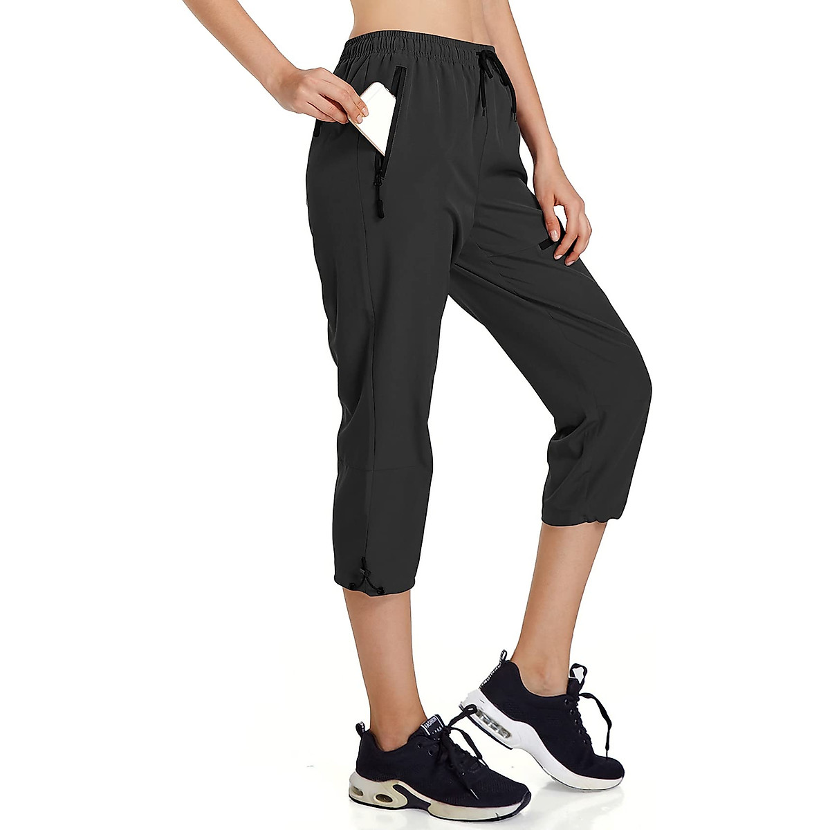 Ksmien Women's Lightweight Hiking Capri Pants Quick Dry Workout Cargo Capris Water Resistant UPF 50+ Zipped Pockets