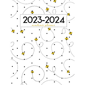 Academic Planner 2023-2024 Large | Cute Little Bumble Bees Buzzing on White Hardcover: July - June | Weekly & Monthly | US Federal Holidays and Moon Phases