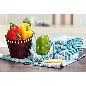 Waffle Stripe Kitchen Towel 18x28inch Teal Mercury,100% Cotton, Quick Dry, Tea Towels, Bar Towels, Highly Absorbent, Cleaning Towels, Kitchen Tea Towels, Pure Cotton, Absorbent Dish cloth Set of 4