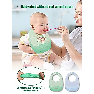 Sebikam Set of 2 Ultra-Thin Cute Silicone Baby Bibs for Babies & Toddlers (6-72 Months) Waterproof, Soft, Lightweight,Unisex Silicone Feeding Bibs,Blue/Green