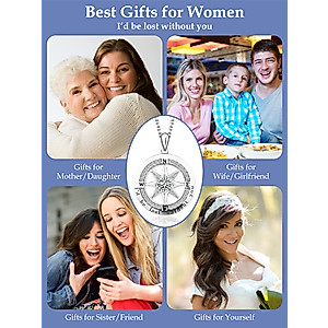 S925 Sterling Silver Compass Necklaces for Women Teen Girls I'd be Lost without You 5A Cubic Zirconia 18K White Gold Plated Jewelry