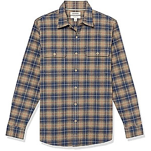 Goodthreads Men's Slim-Fit Long-Sleeve Stretch Flannel Shirt, Dark Blue/Multi Color/Plaid, Large