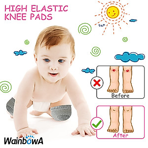 WainbowA Baby Crawling Anti Slip Knee Pads, Protect Infants & Toddlers Knees, Elbows and Legs, Unisex Baby Toddlers Kneepads, Learn to Socks Children Short Kneepads 5 Pairs, Babies Leg Warmers