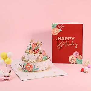 SZCXTOP Paper Birthday Cake 3D Pop Up Greeting Cards,Rose Flowers Cards Postcards for Kids Adults Girls Womens Wife Daughter Sister Boys Men Friends，DIY Numbers of Age