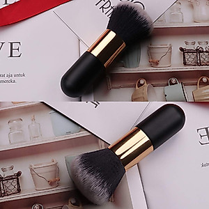 RN BEAUTY Makeup Brush Powder Brush Foundation Blush Bronzer Contour Face Blender Brush Professional Mineral Blending Buffing Kabuki Brushes Thick and Dense Soft Synthetic Fibers (Black&Golden Plus)