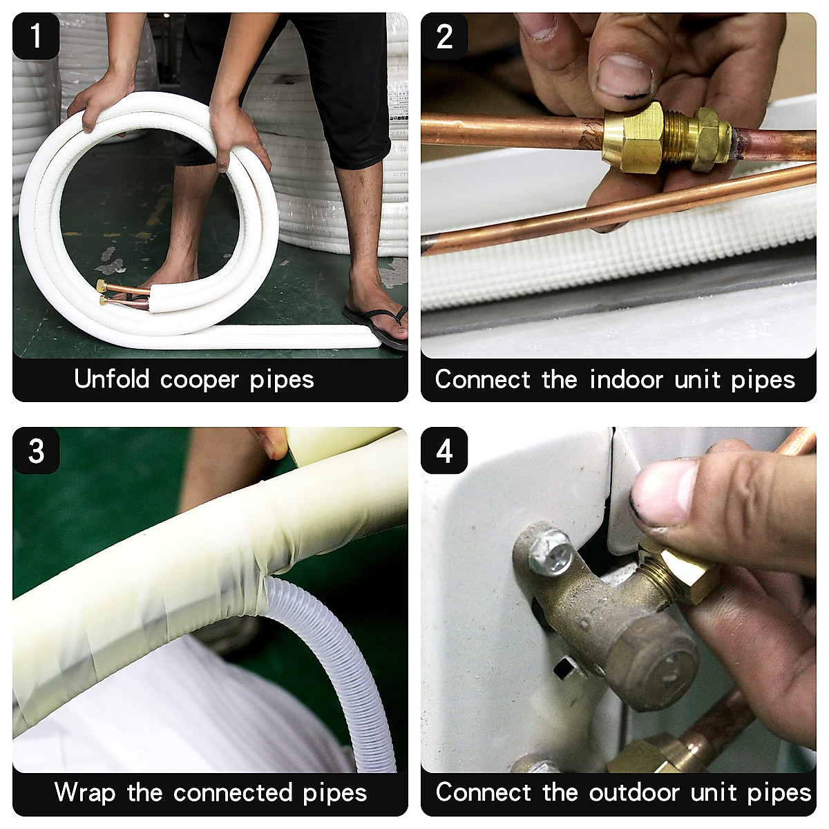 33ft Length Mini Split Line Set,3/8" 5/8" OD Copper Pipes Tubing and 3/8 White PE Thickened Insulated Coil with Flared Nuts for Mini Split Air Conditioner HVAC or Heat Pump System. (33FT(3/8+5/8))