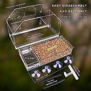 EHONBFLC Window Bird Feeders with Strong Suction Cups, Drain Holes, Clear Bird Feeder for Outside,Balcony Glass Mount, Acrylic Bird Feeders, Large Bird House with 3 Compartment Removable Tray