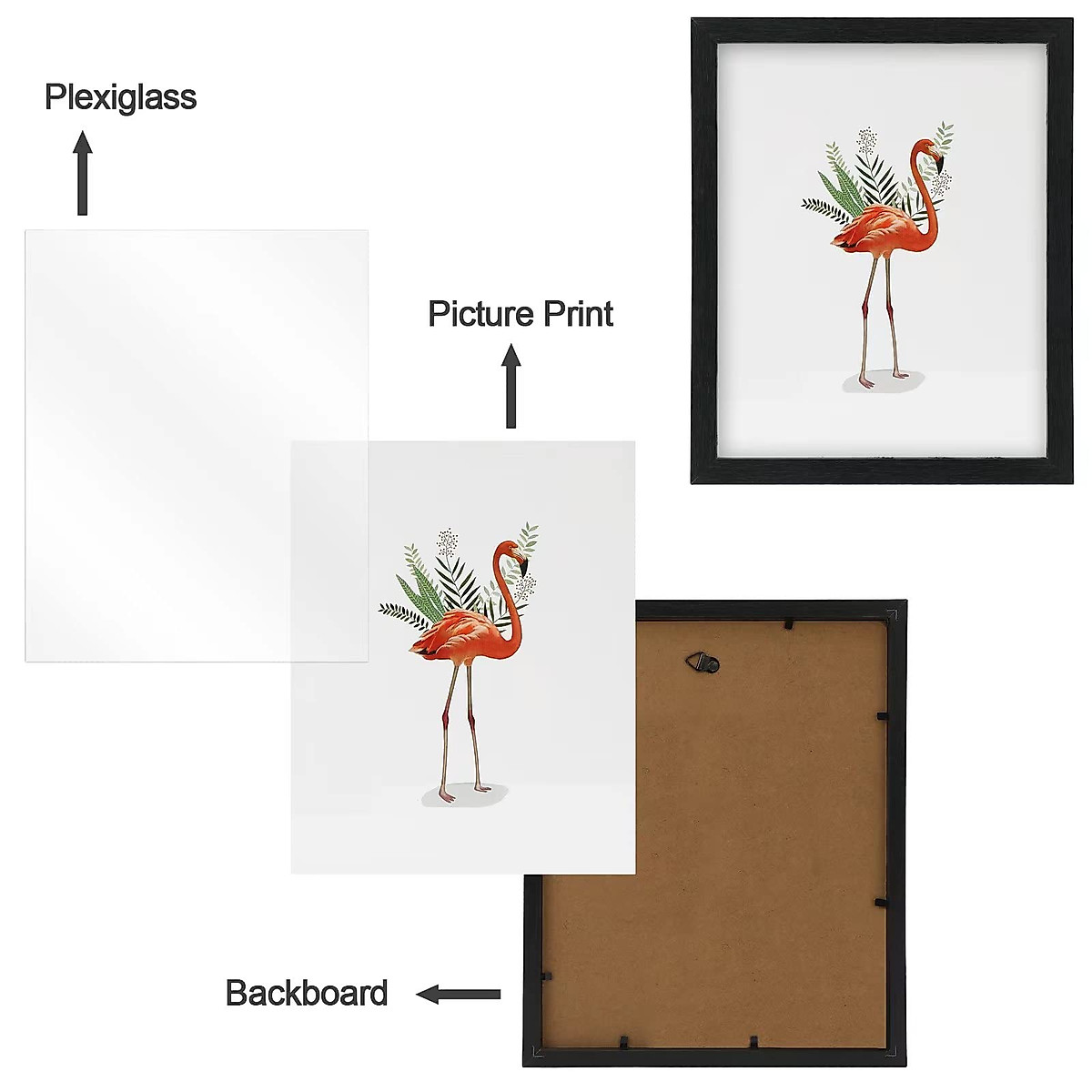 NAOKBOEE 11x16 Picture Frame in Black - Horizontal and Vertical Formats for Wall - Composite Wood with Shatter Resistant Plexiglass