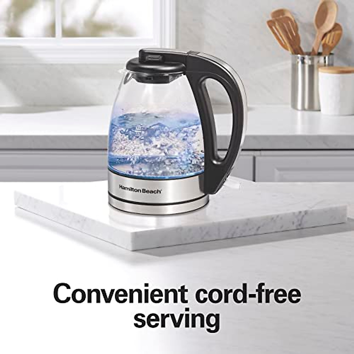 Hamilton Beach Glass Electric Tea Kettle, Water Boiler & Heater, 1 L, Cordless, LED Indicator, Auto-Shutoff & Boil-Dry Protection (40930), Clear