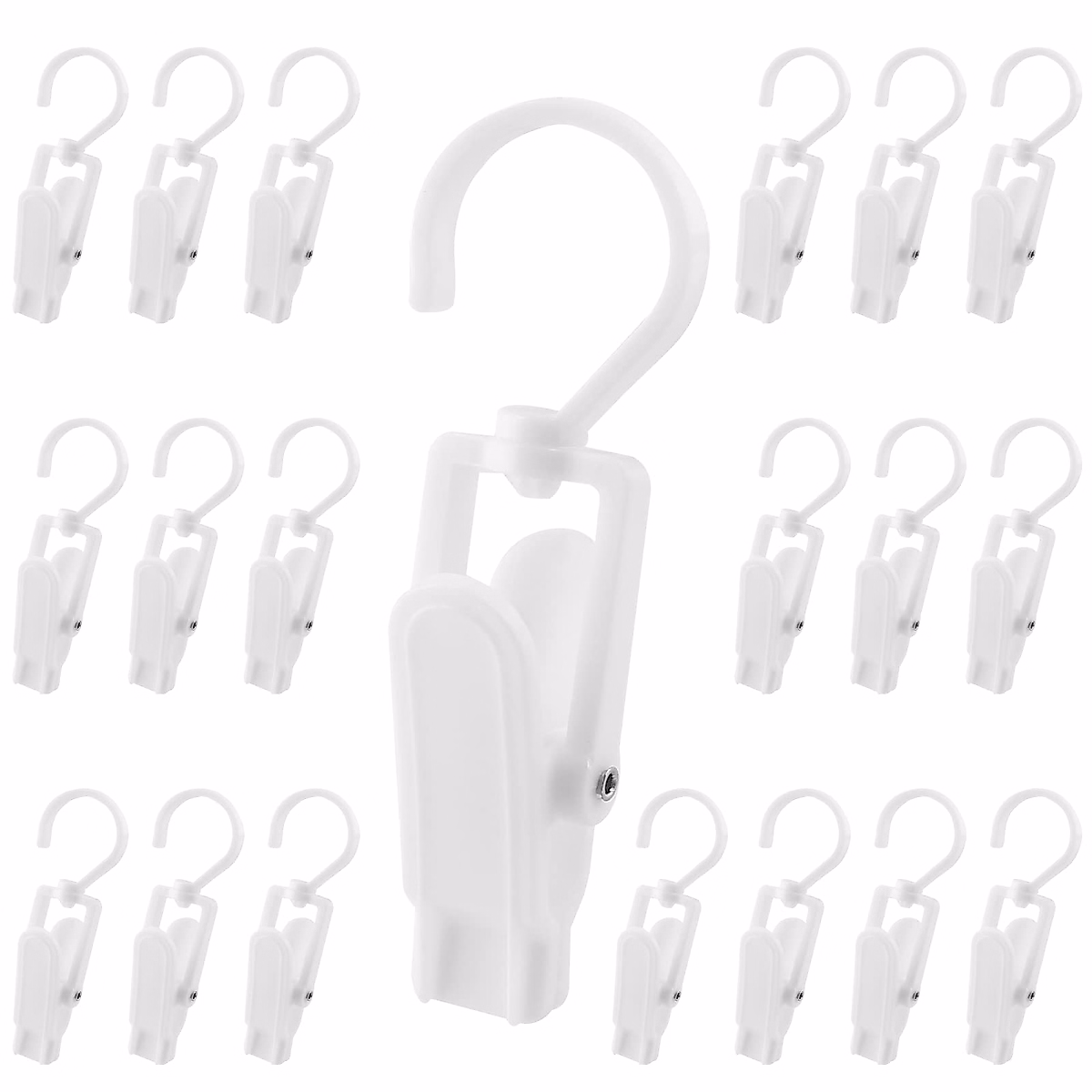 Unlorspy 20PCS Super Strong Plastic Swivel Laundry Clips, Hanging Clothes Pins, 4.13" x 1.38" / 105 x 35 mm Laundry Hooks for Clothes, Hat, Sock & Towel. (White)