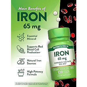 Ferrous Sulfate Iron Supplement | 65 mg | 120 Tablets | Non-GMO, Gluten Free | By Nature's Truth