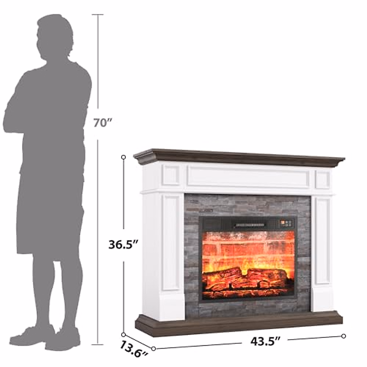 LGHM 44" Electric Fireplace with Mantel, Portable Freestanding Wood Stove Heater, Realistic 3D Dancing Flame Effect and Stacked Stone Surround, Remote Control Timer for Living Room, Bedroom…