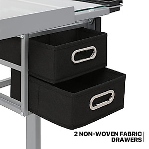 MoNiBloom Drafting Table on Wheels with Storage & Side Tray - Adjustable 0-65° Glass Tabletop, Replaceable Feet Art Desk