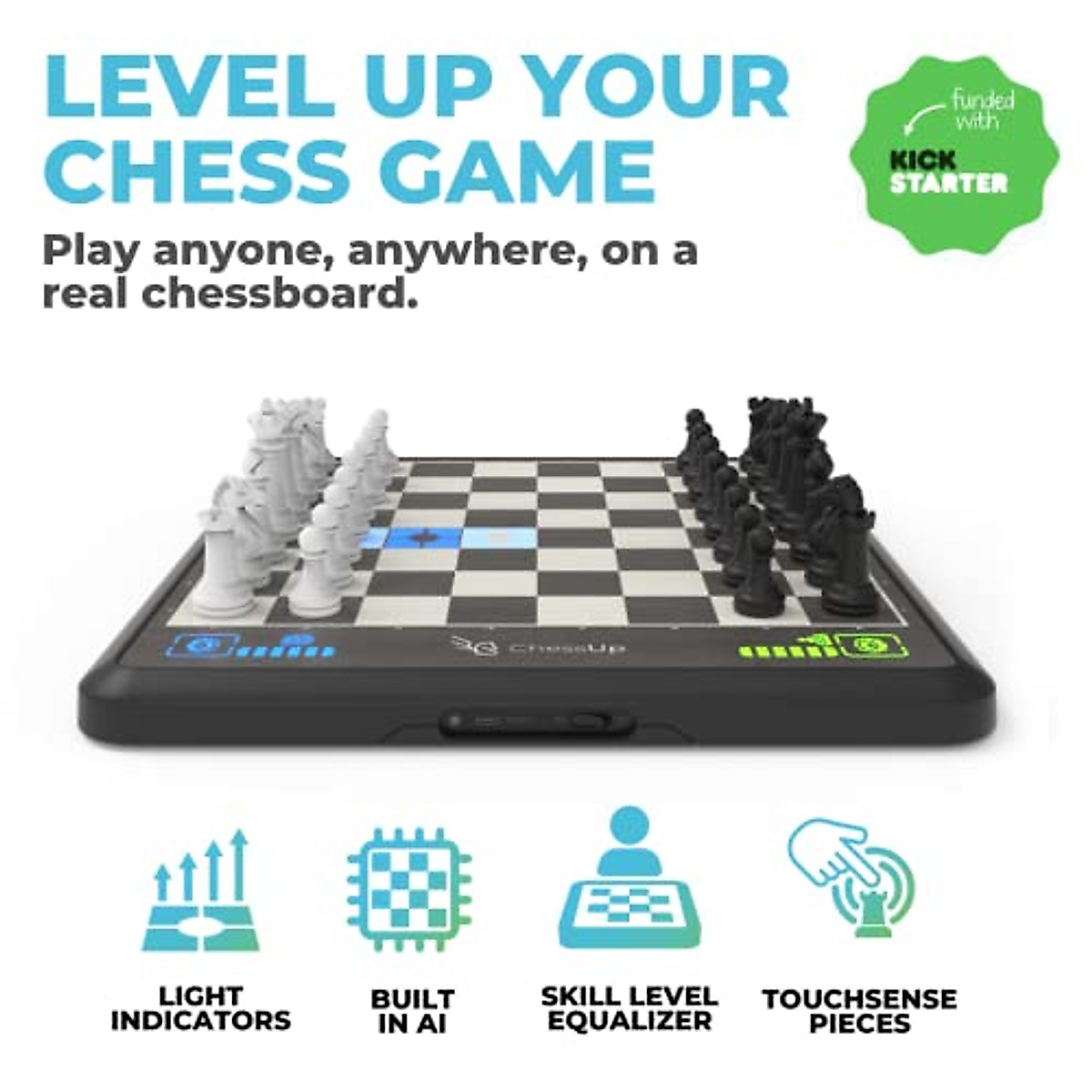 Bryght Labs - ChessUp - Electronic Chess Board - Built-in Chess Engine and Instructor - with Chess Set TouchSense Pieces - Features Wireless Play and Companion App