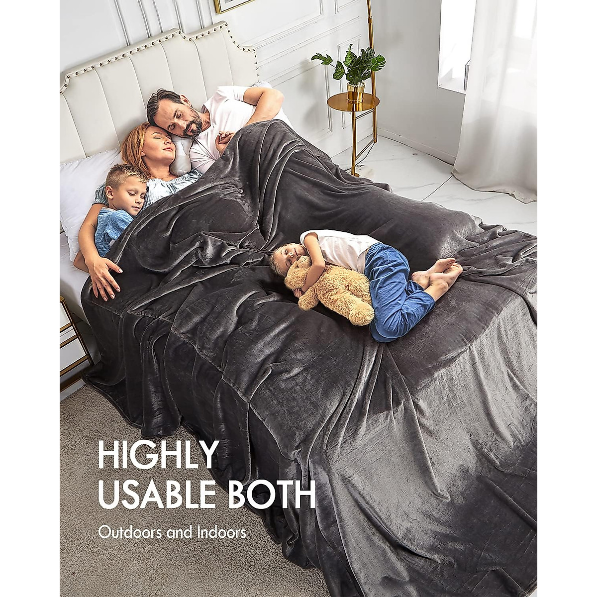 Kaisa Big Blanket 120” x 120" Oversized Huge Blanket 10' x 10' Large Blanket Throw Soft Smooth Cozy Plush Fluffy Flannel Blanket, Outdoor Blanket and Giant Picnic Blanket, Gray