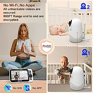 Blemil Baby Monitor,Split-Screen Video Baby Monitor with Cameras and Audio, Remote Pan/Tilt/Zoom, Two-Way Talk, Room Temperature Monitor, Auto Night Vision, Power Saving/Vox, Lullabies (BL9052-2)
