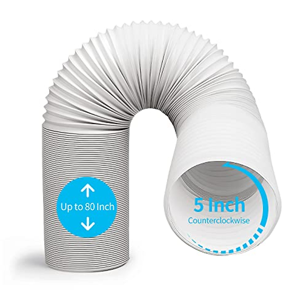 DuraComfort Air Conditioner Hose, Portable AC Exhaust Hose with 5 Inch Diameter 80" Length, Compatible with LG, Delonghi, Honeywell and More, Anti-Clockwise Thread