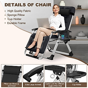 DoCred Comfy Chair, Folding Chair Recliner Chair for Bedroom and Living Room, Folding Reclining Patio Chairs Lounge Chair with Removable Cushion for Indoor Outdoor