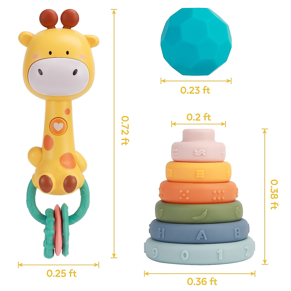 Thinkmax 6 PCS Baby Stacking Nesting Toys, 1 PCS Sensory Ball & Baby Rattle Music Appease Toys, Montessori Sensory Toys with Letter for Babies Newborn 0 3 4 5 6 12 18 Months 1 Year Old Girls Boys