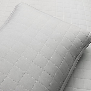 Lush Decor Farmhouse Box Stitch and Stripe Oversized Reversible Cotton 3 Piece Quilt Set, Full/Queen, Gray